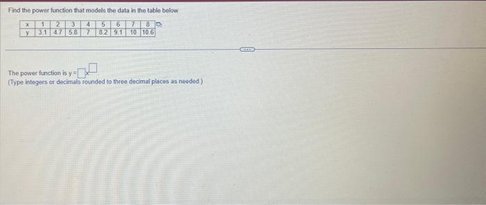 Solved Find the power function that models the data in the | Chegg.com