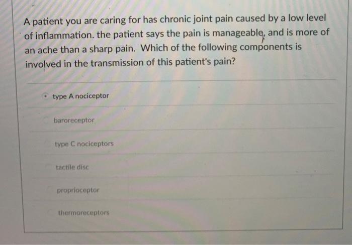 Solved A patient you are caring for has chronic joint pain | Chegg.com