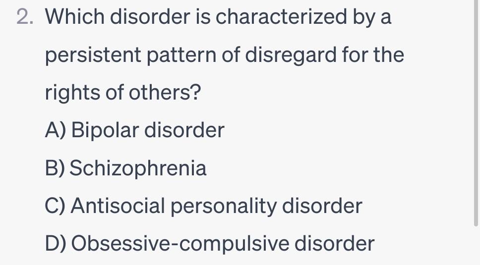 Solved 2. Which disorder is characterized by a persistent | Chegg.com