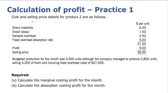 Solved Calculation of profit - Practice 1 Cost and selling | Chegg.com