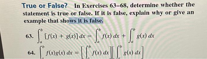 Solved True or False? In Exercises 63-68, determine whether | Chegg.com