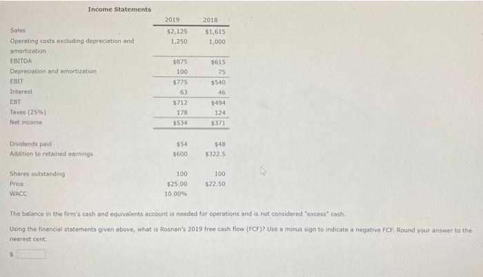 Solved Quantitative Problem: Rosnan Industries' 2019 and | Chegg.com