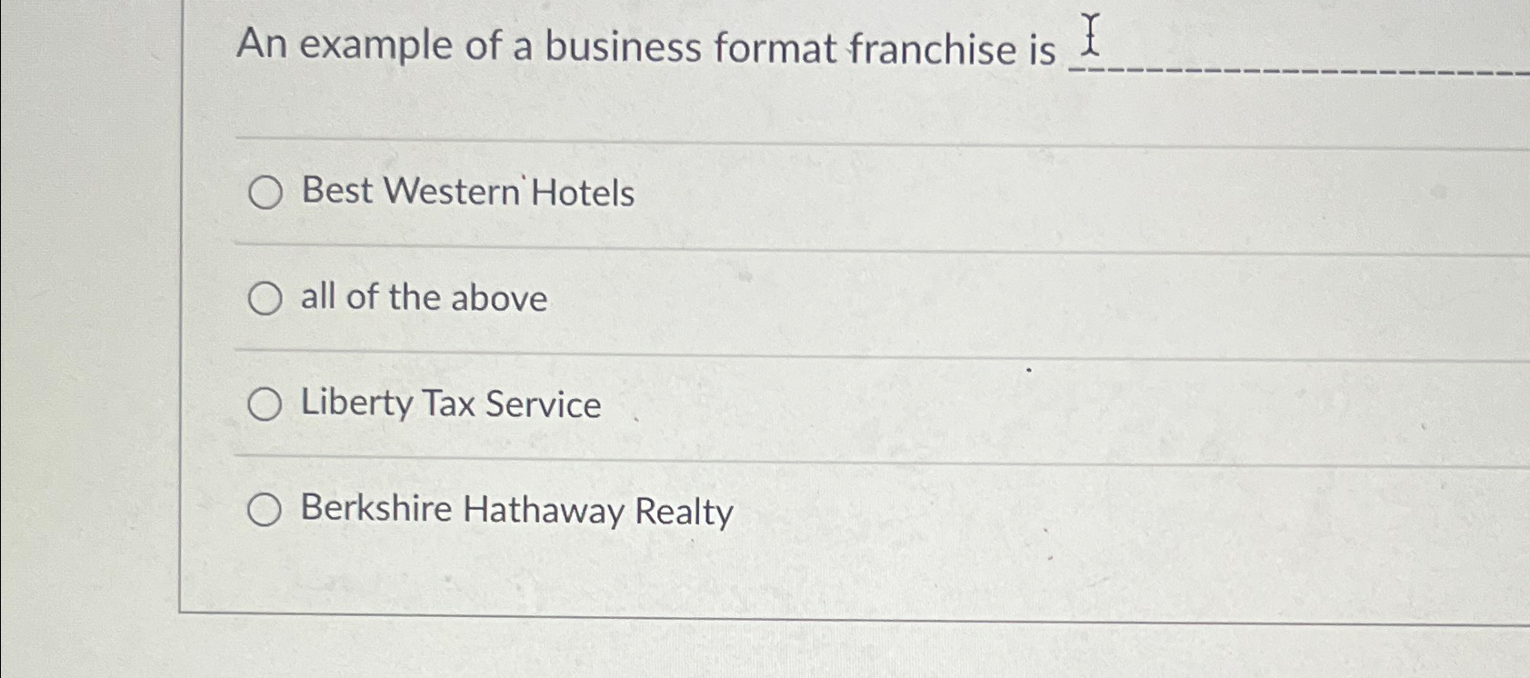Solved An example of a business format franchise is q,Best | Chegg.com