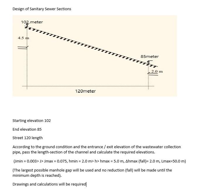 Solved Design of Sanitary Sewer Sections 102 meter 4.5 m | Chegg.com