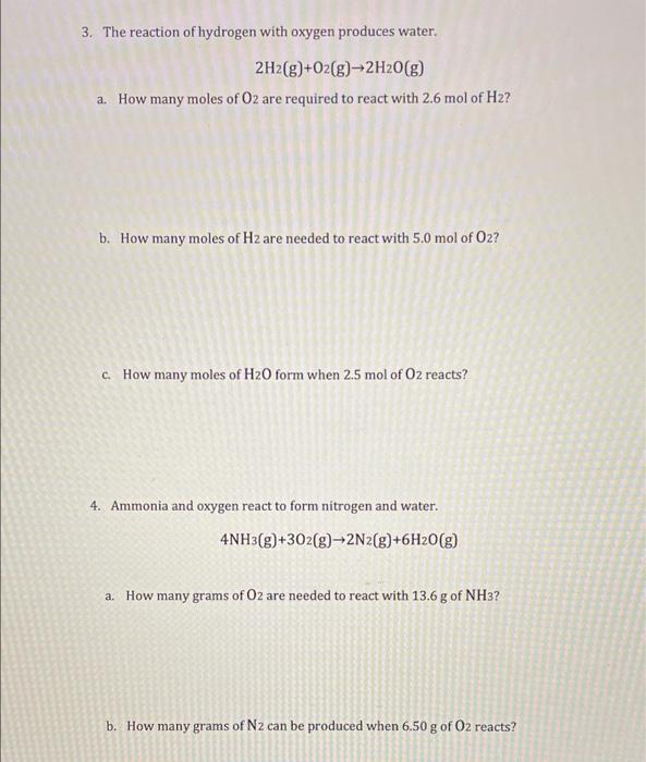Solved 3. The reaction of hydrogen with oxygen produces | Chegg.com