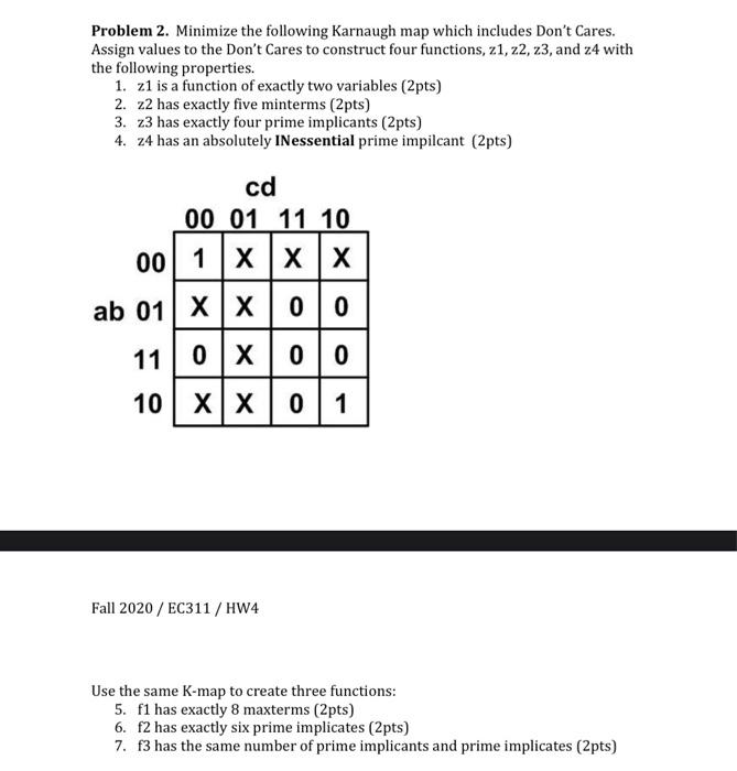 Solved Problem 2. Minimize the following Karnaugh map which | Chegg.com