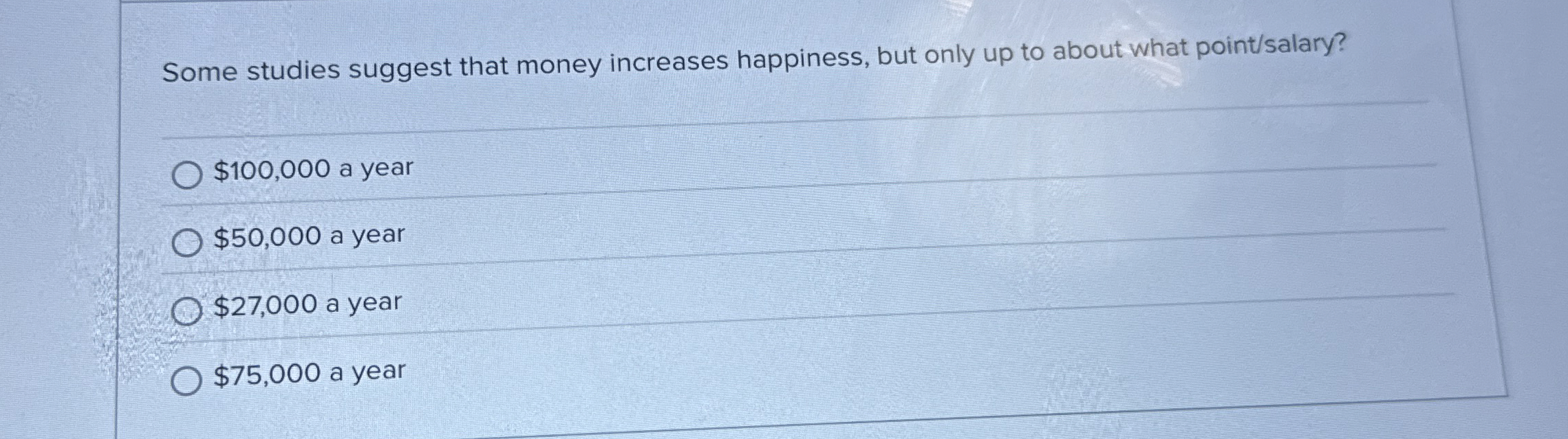 Solved Some studies suggest that money increases happiness, | Chegg.com