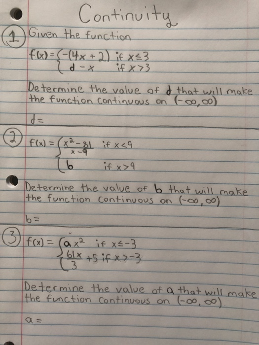 Solved Continuity Given the function f(x)=[-(4x + 2) if x=3 | Chegg.com