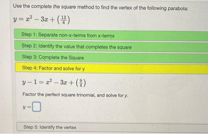 Solved Use the complete the square method to find the vertex | Chegg.com