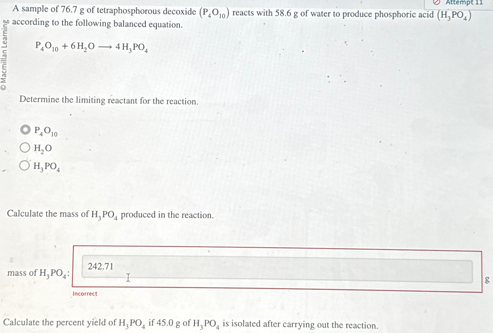 A sample of 76.7g ﻿of tetraphosphorous decoxide | Chegg.com