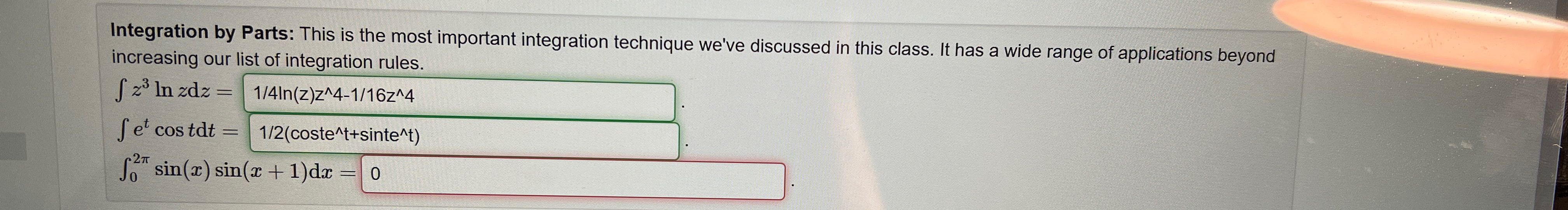 Solved Integration by Parts: This is the most important | Chegg.com