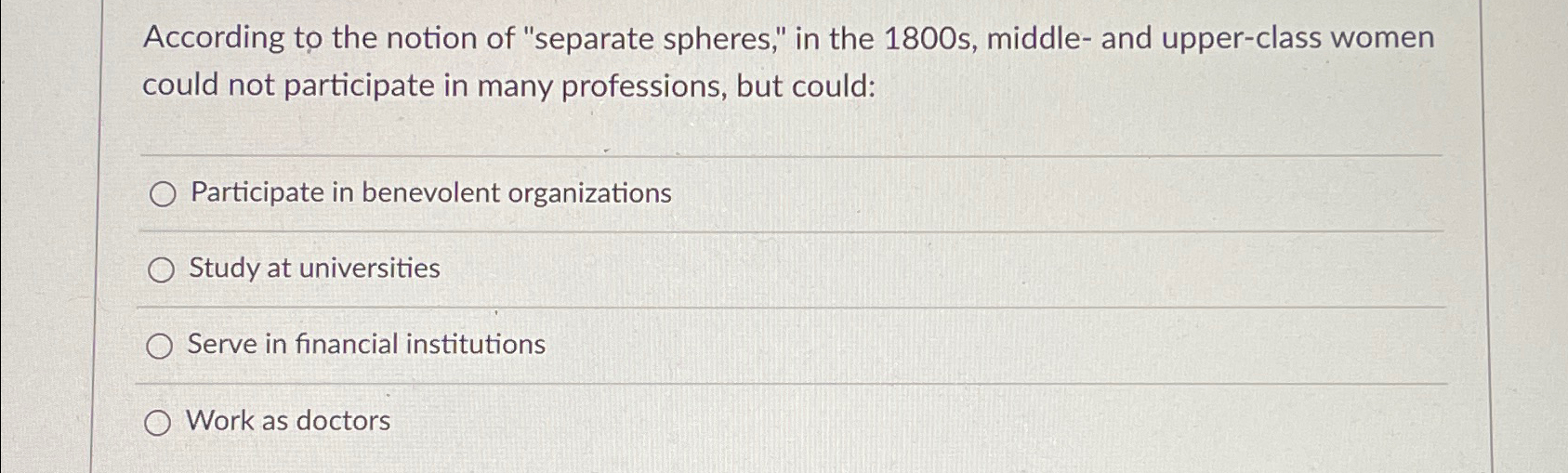 Solved According to the notion of "separate spheres," in the | Chegg.com
