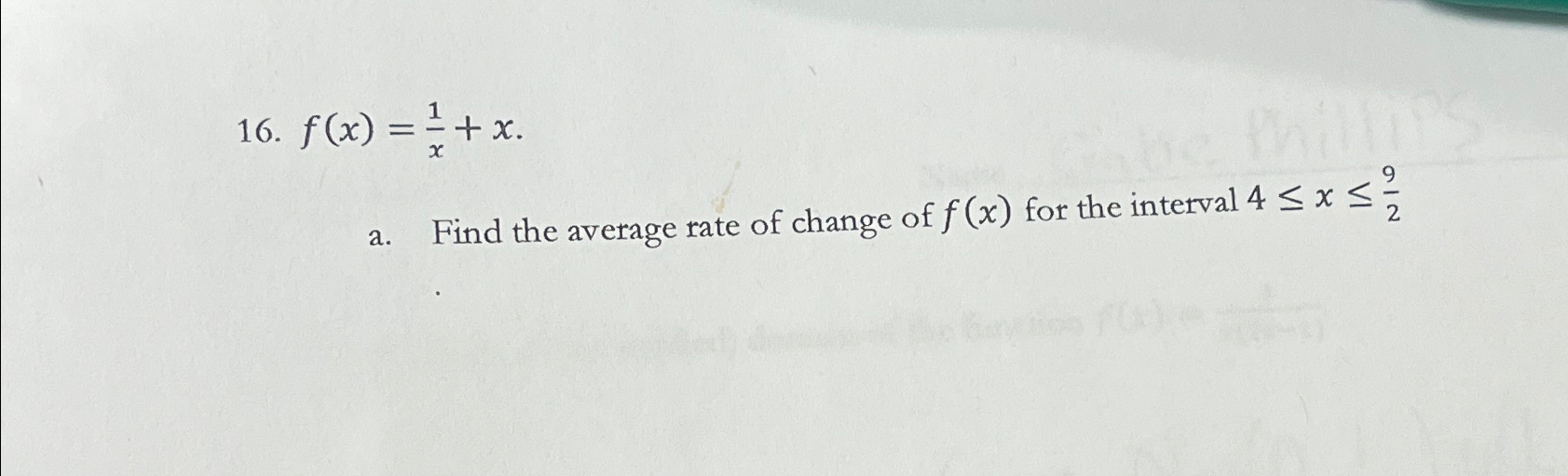 Solved f(x)=1x+x.a. ﻿Find the average rate of change of f(x) | Chegg.com