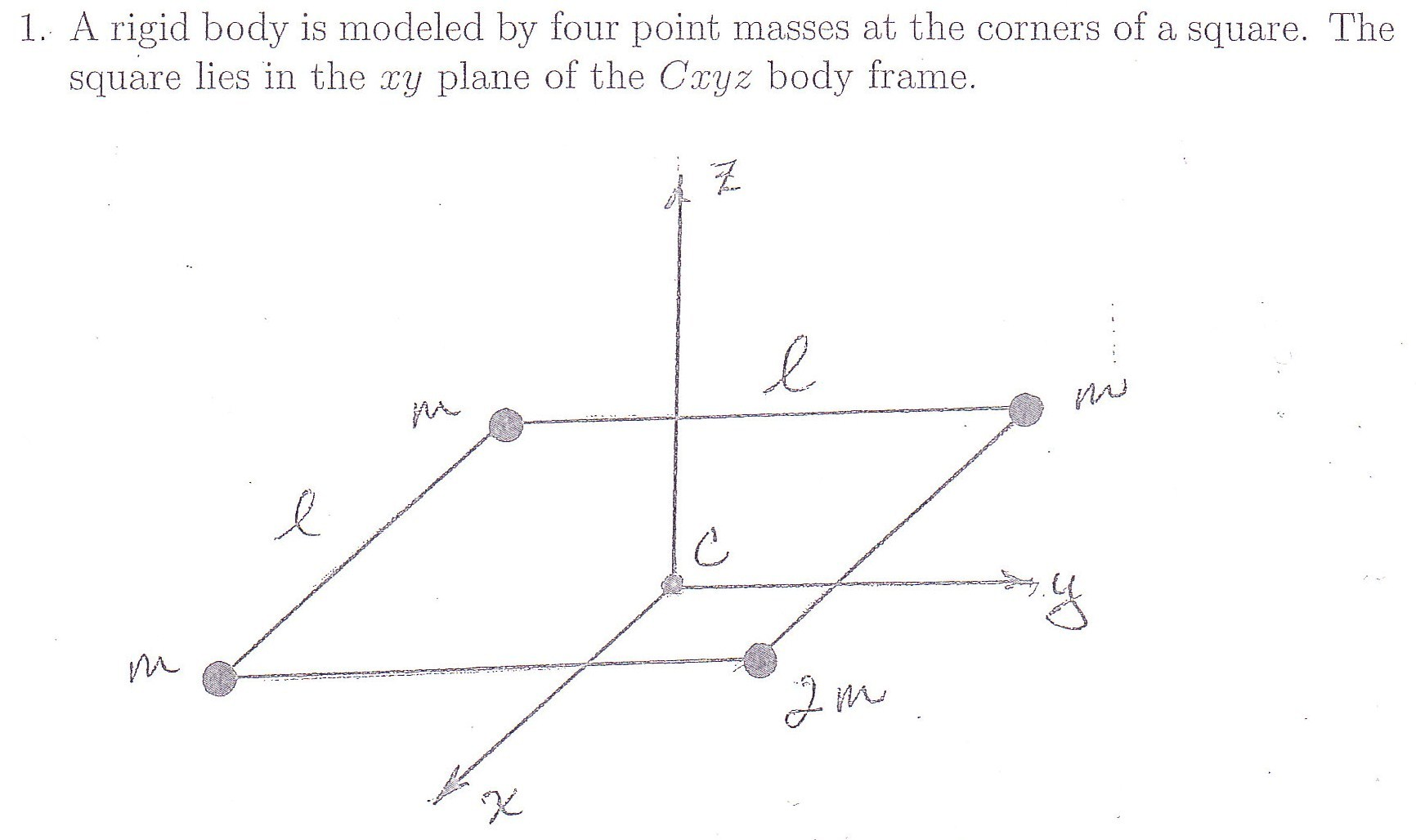 A rigid body is modeled by four point masses at the | Chegg.com