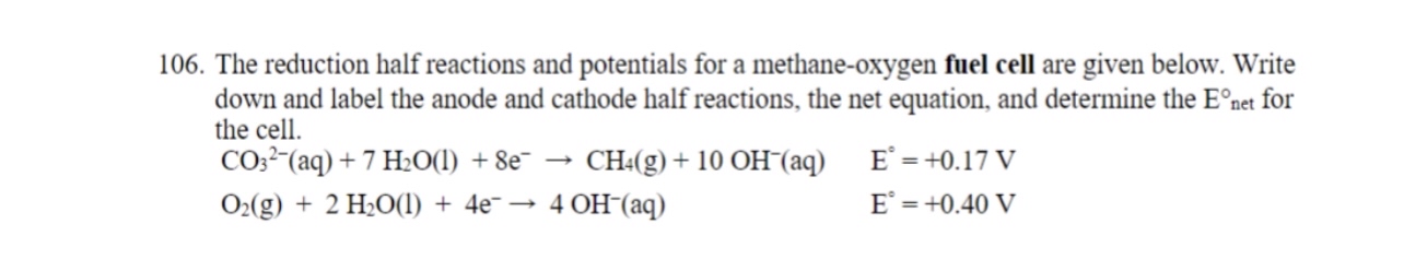 Solved The Reduction Half Reactions And Potentials For A