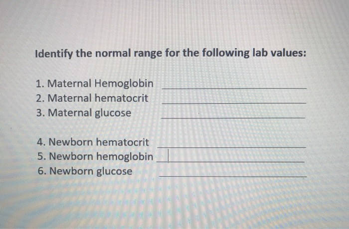 Solved Identify the normal range for the following lab | Chegg.com