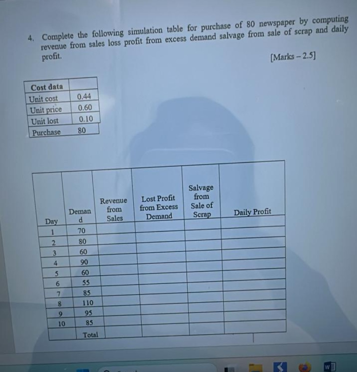 Solved Complete the following simulation table for purchase | Chegg.com