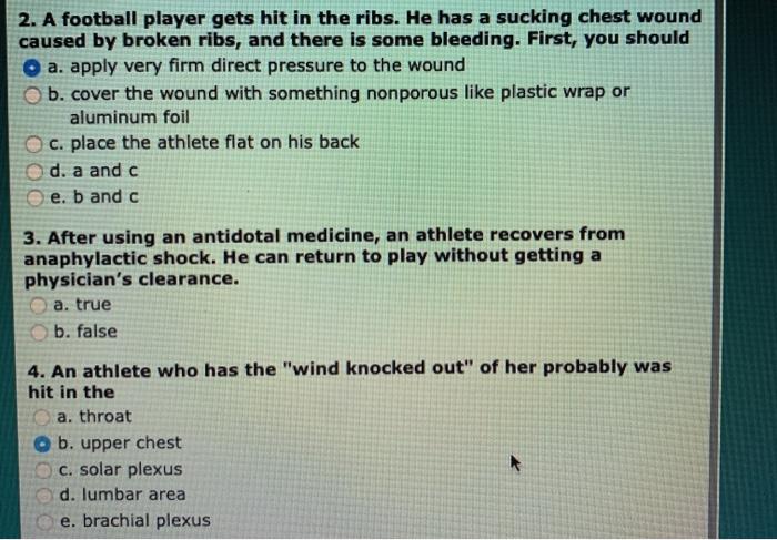 Solved 2. A football player gets hit in the ribs. He has a | Chegg.com