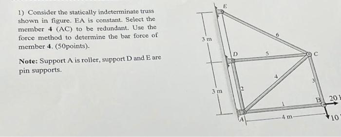 Solved 1) Consider the statically indeterminate truss shown | Chegg.com