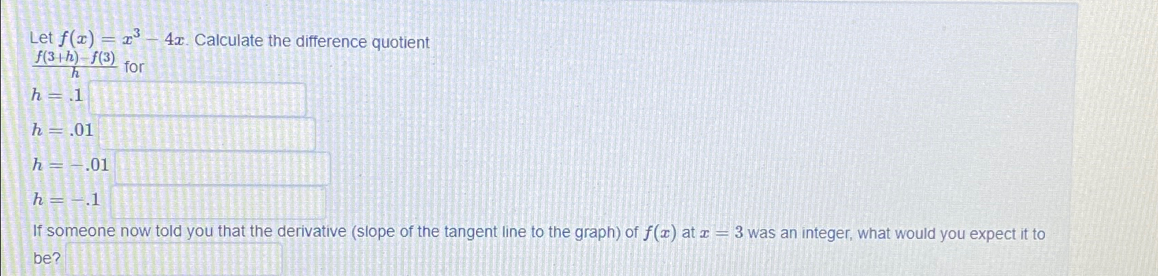 Solved Let f(x)=x3-4x. ﻿Calculate the difference | Chegg.com