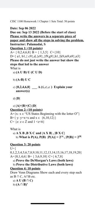 Solved Cisc 1100 Homework 1 Chapter 1 Sets Total 50 Points 3835