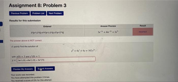 Solved Assignment 8: Problem 3 Previous Problem Problem List | Chegg.com