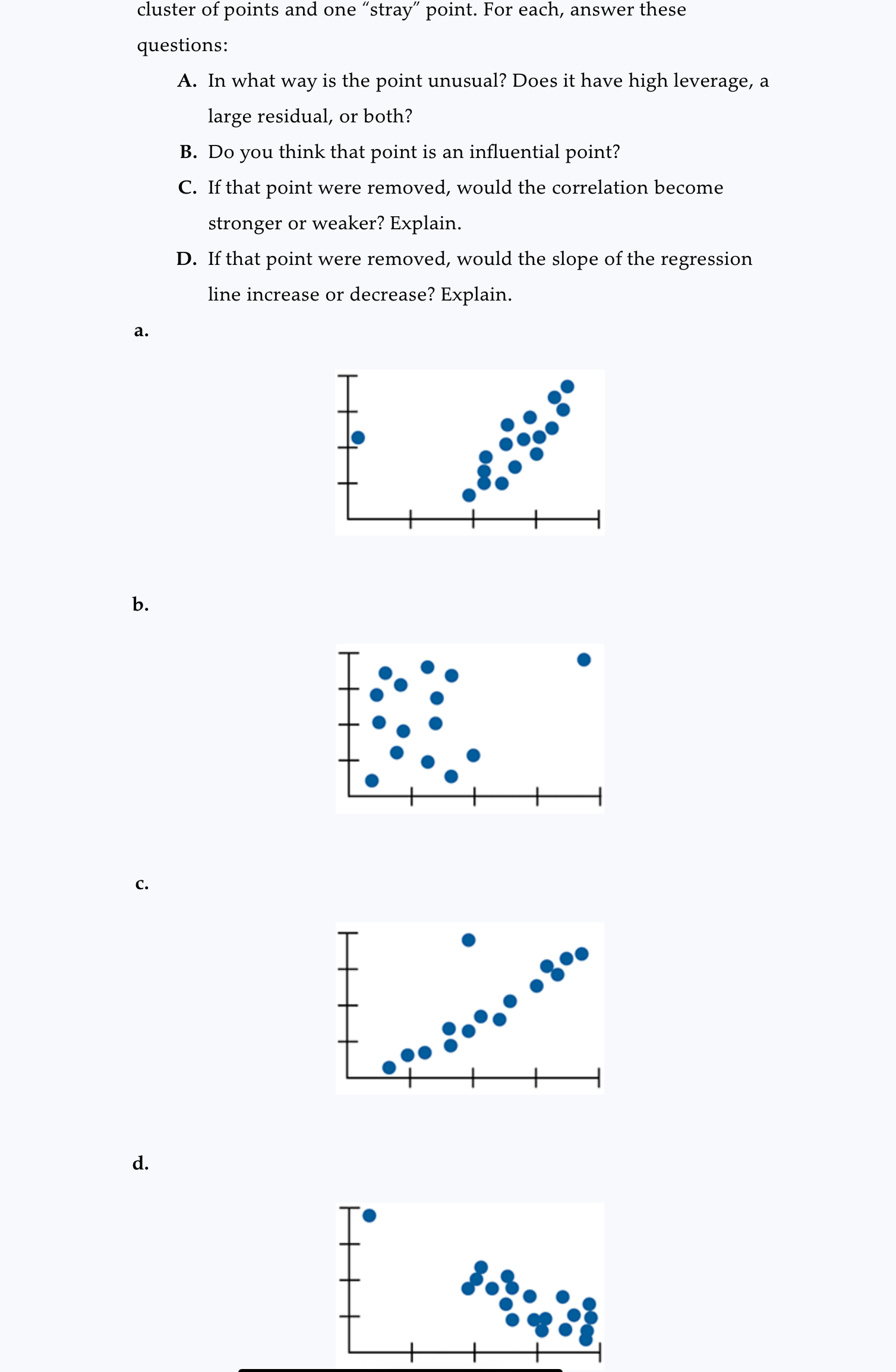 Solved cluster of points and one "stray" point. For each, | Chegg.com