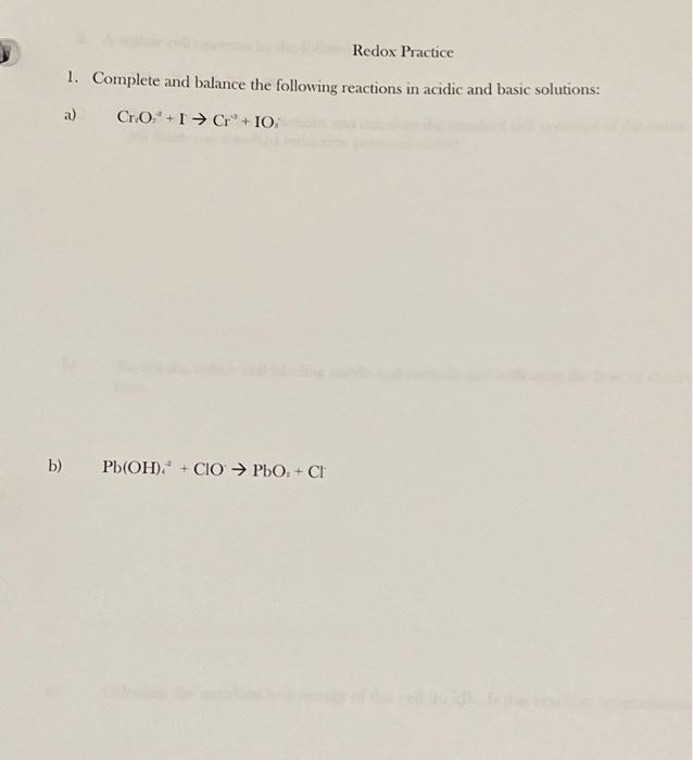 Solved 1. Complete and balance the following reactions in | Chegg.com