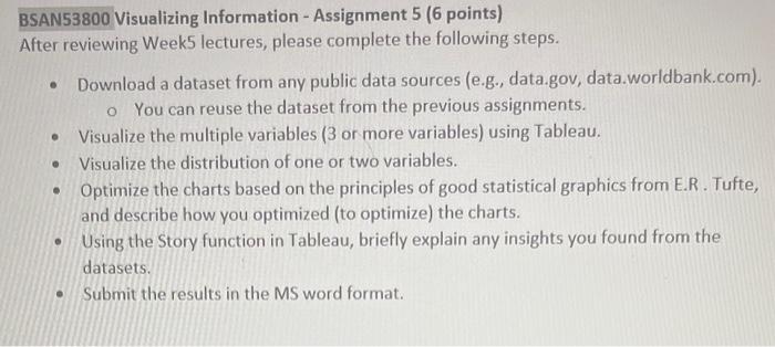 Solved BSAN 53800 Visualizing Information - Assignment 5 (6 | Chegg.com