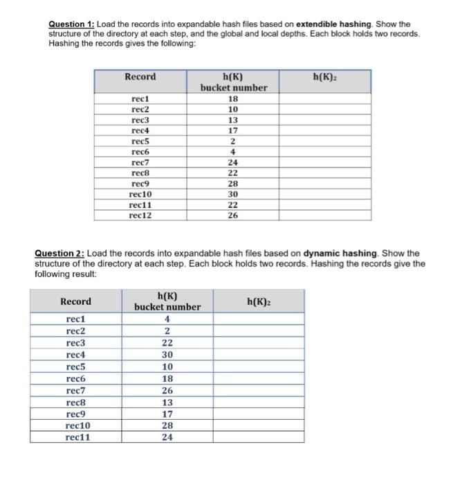 Solved Question 1: Load the records into expandable hash | Chegg.com