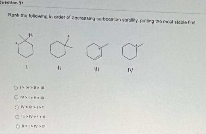 Solved Rank tho following in ordor of decreasing carbocation | Chegg.com