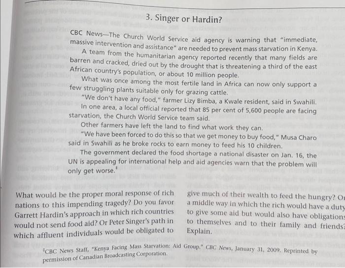Solved 3. Singer or Hardin? CBC NewsThe Church World Service | Chegg.com