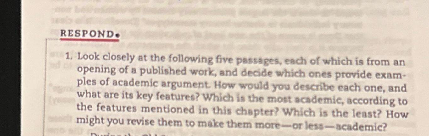 Solved RESPOND.Look closely at the following five passages, | Chegg.com