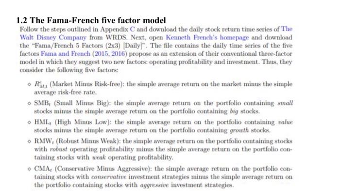 1.2 The Fama-French five factor model Follow the | Chegg.com