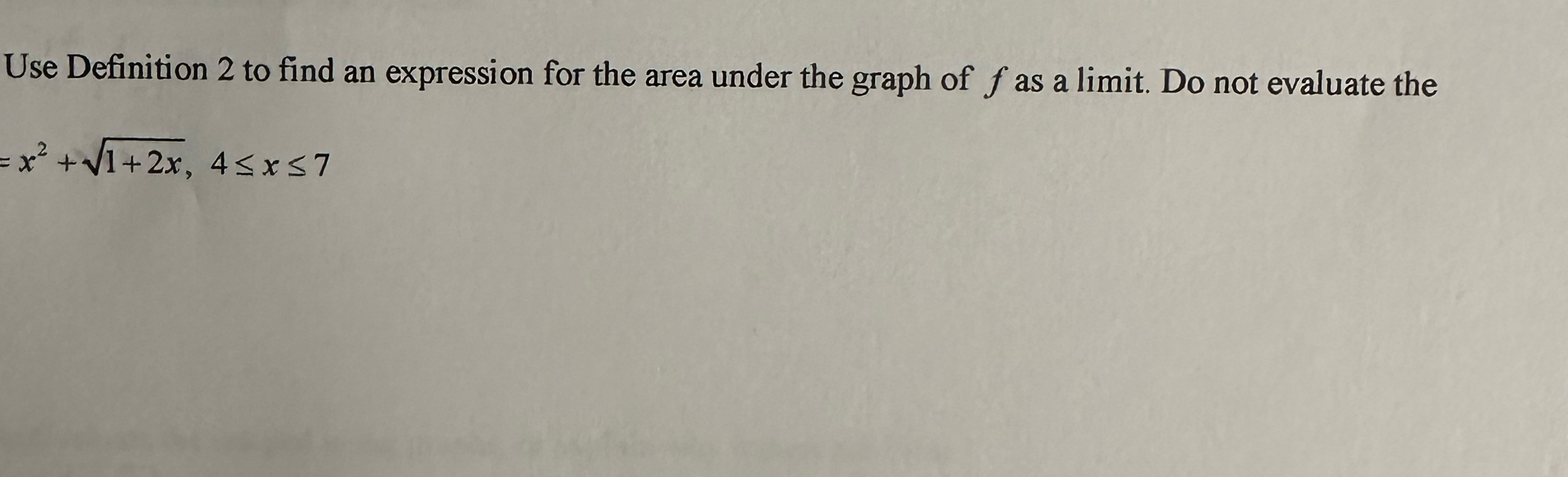Solved Use Definition 2 ﻿to find an expression for the area | Chegg.com
