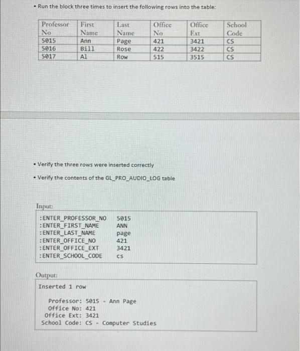 Solved 1. Create a LOG table called GL_PRO_AUDIT_LOG to | Chegg.com