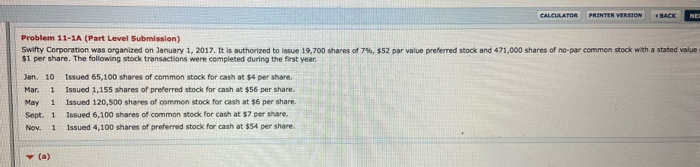 Solved CALCULATOR PRINTER VERSION « BACK NE Problem 11-1A | Chegg.com