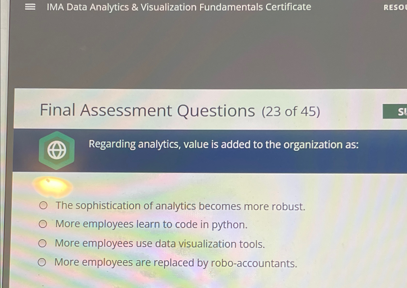 Solved IMA Data Analytics & Visualization Fundamentals | Chegg.com