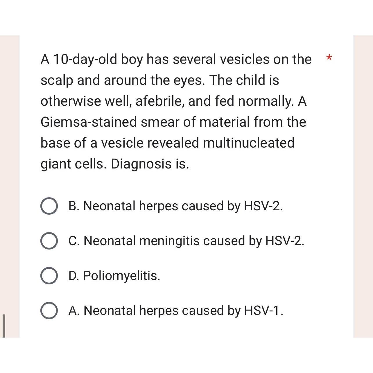 Solved A 10-day-old boy has several vesicles on the scalp | Chegg.com