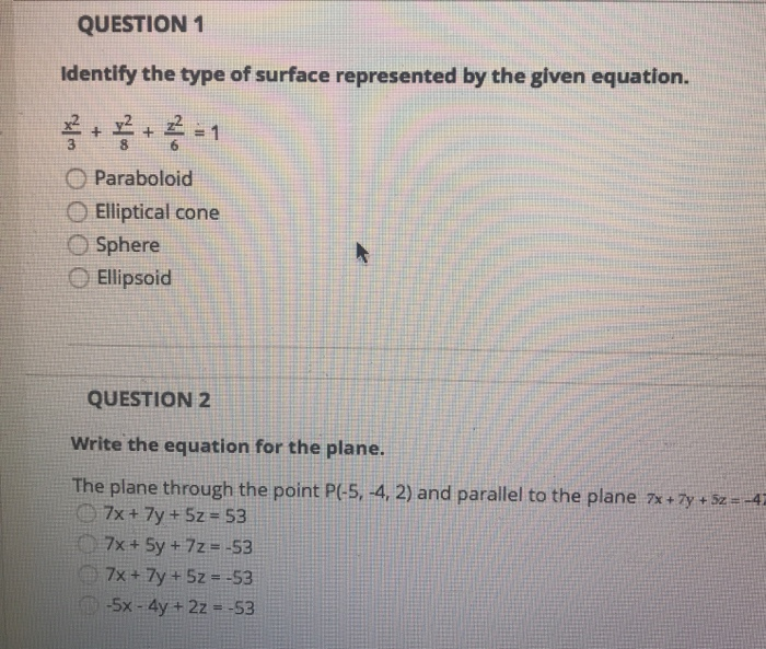 Solved QUESTION 1 Identify the type of surface represented | Chegg.com