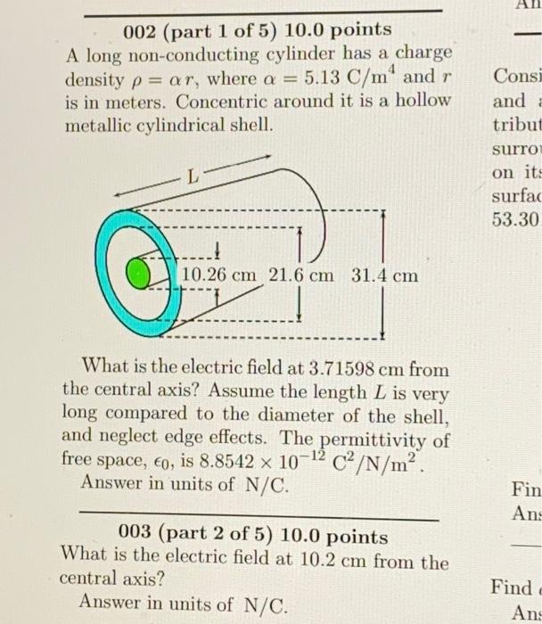 Solved 002 (part 1 of 5 ) 10.0 points A long non-conducting | Chegg.com