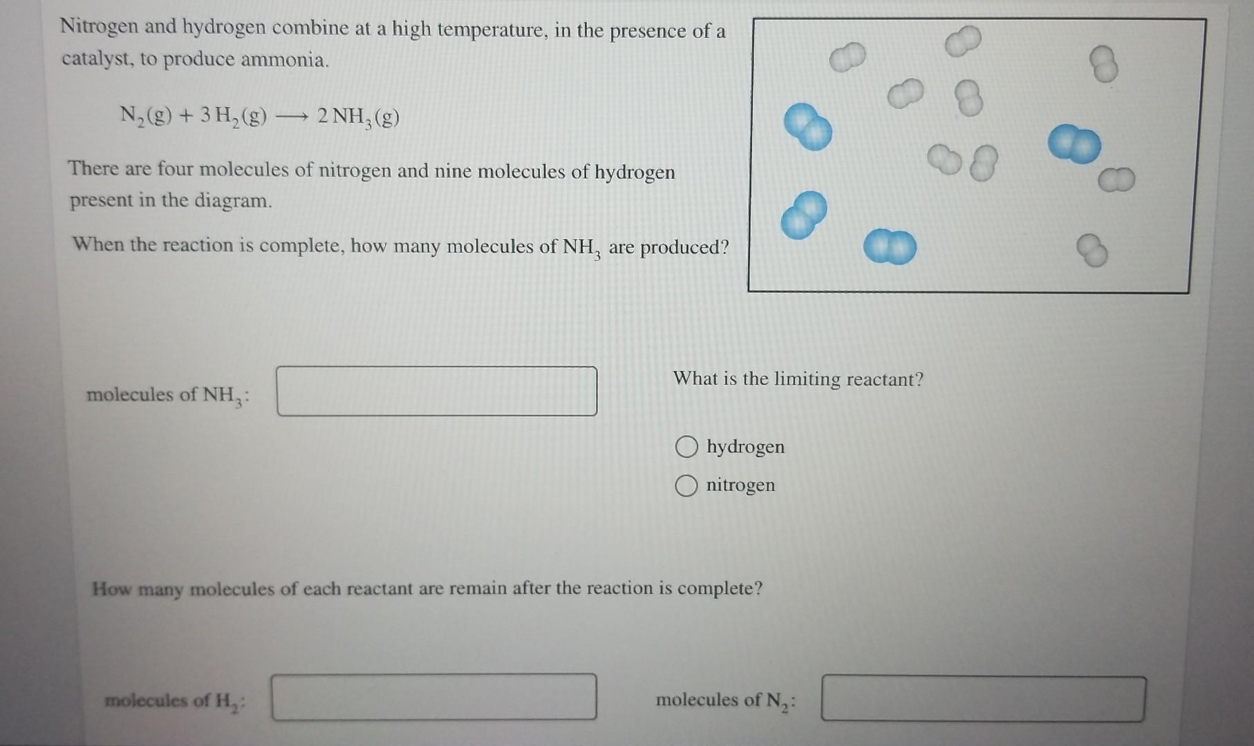 Solved Nitrogen and hydrogen combine at a high temperature, | Chegg.com