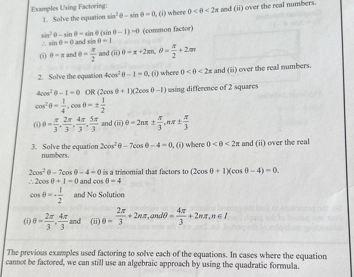 Solved 1. Solve the equation sin2θ−sinθ=0, (i) where 0
