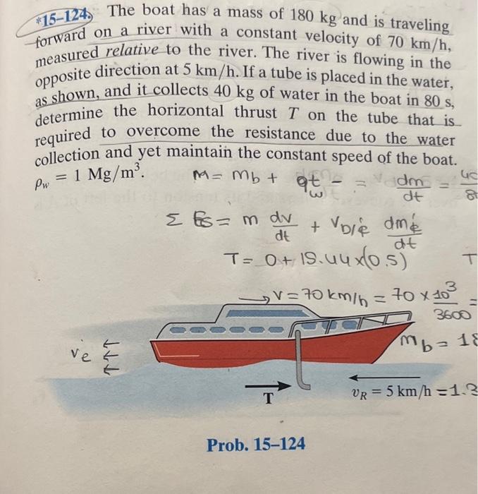 Solved 15-124. The boat has a mass of 180 kg and is | Chegg.com