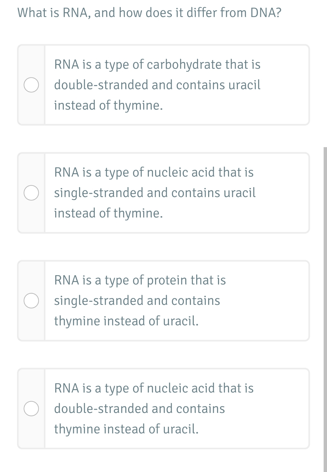 Solved What is RNA, and how does it differ from DNA?RNA is a | Chegg.com