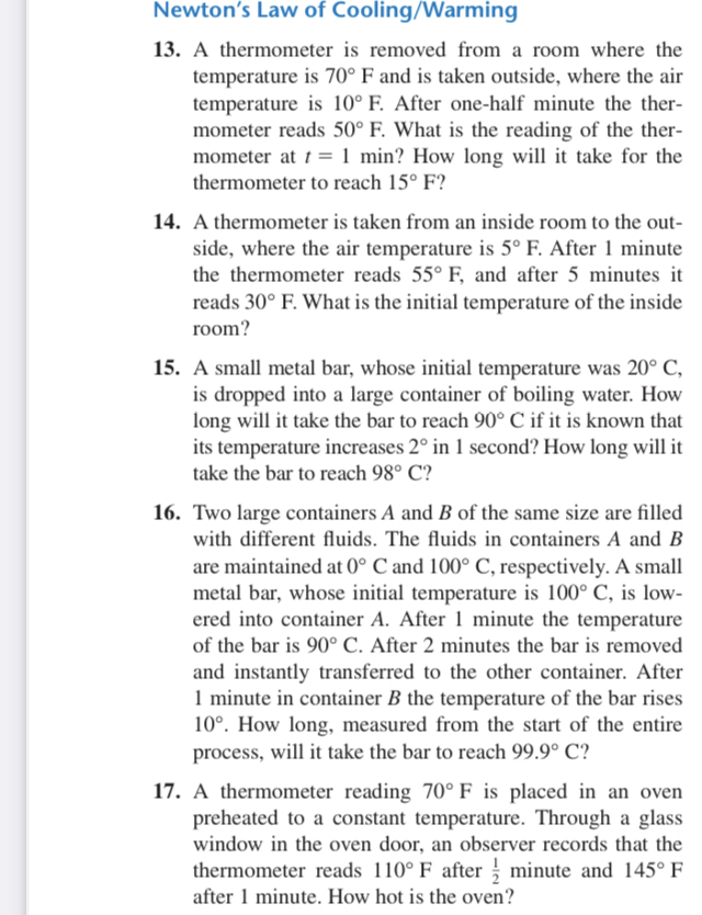 Solved Newton's Law of Cooling/Warming13. ﻿A thermometer is | Chegg.com