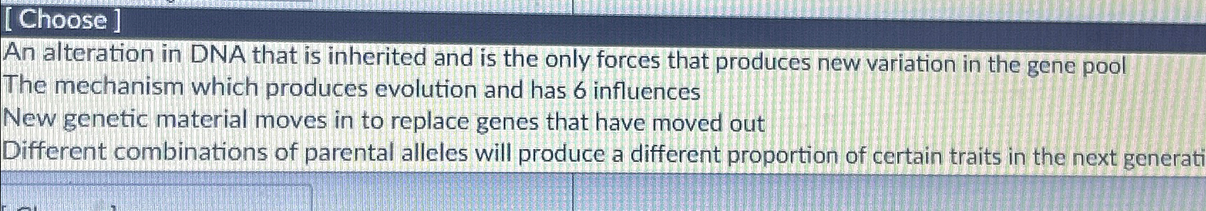 Solved [ ﻿Choose]An alteration in DNA that is inherited and | Chegg.com