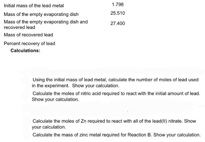 Solved Reaction A: Pb(s) + 4 HNO3(aq) → Pb(NO3)2(aq) + 2 | Chegg.com