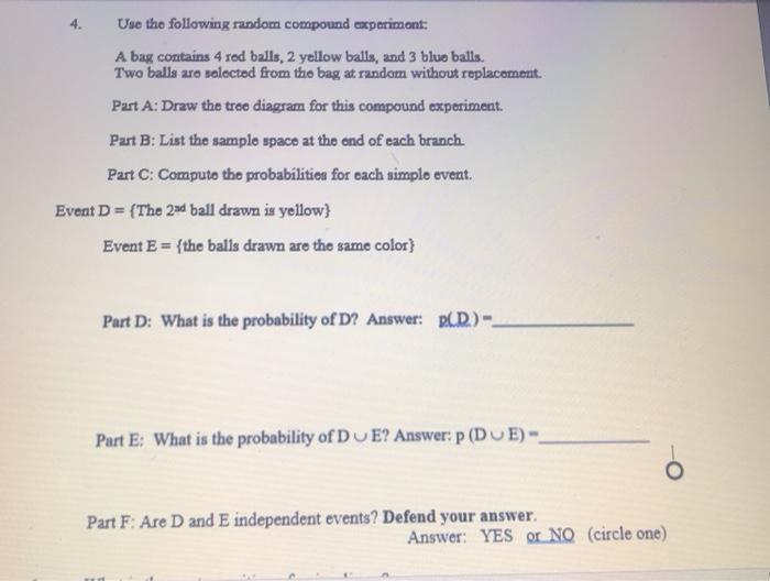Solved 4. Use the following random compound experiment: A | Chegg.com