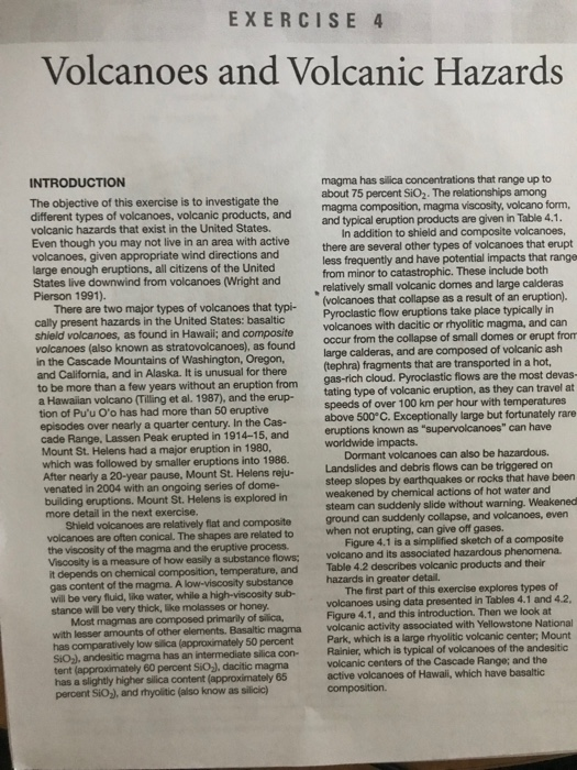 Solved EXERCISE 4 Volcanoes and Volcanic Hazards | Chegg.com